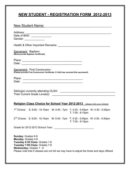 NEW STUDENT - REGISTRATION FORM 2012-2013