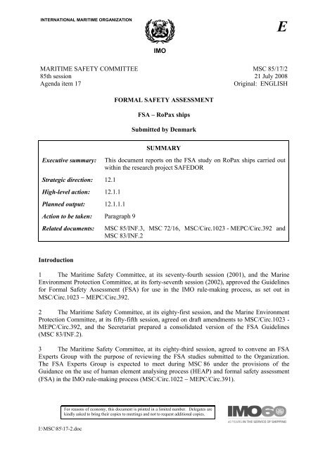 MSC 85/17/2 - SAFEDOR