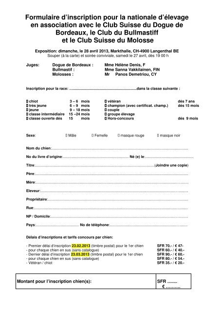 Formulaire d'inscription pour la nationale d'Ã©levage en association ...