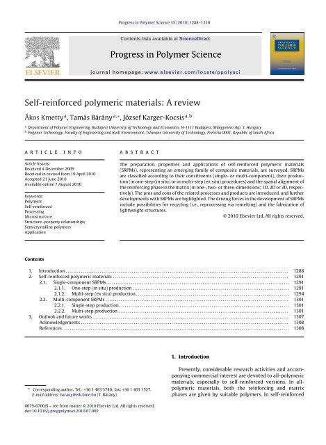 Progress in Polymer Science Self-reinforced polymeric materials: A ...