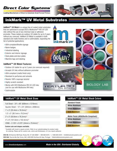 InkMark UV Data Sheet (PDF, 5.5mb) - Direct Color Systems