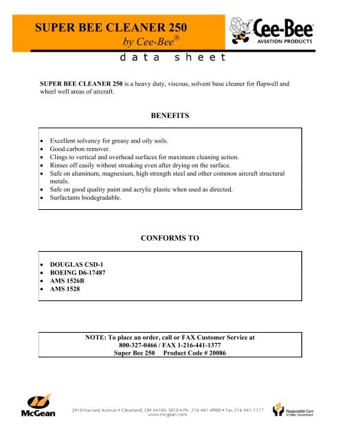 SUPER BEE CLEANER 250 - McGean