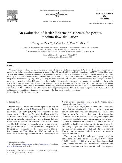 An Evaluation Of Lattice Boltzmann Schemes For Por Researchgate 