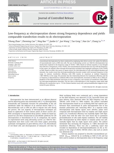 Journal of Controlled Release - Chang Lu Group at Virginia Tech