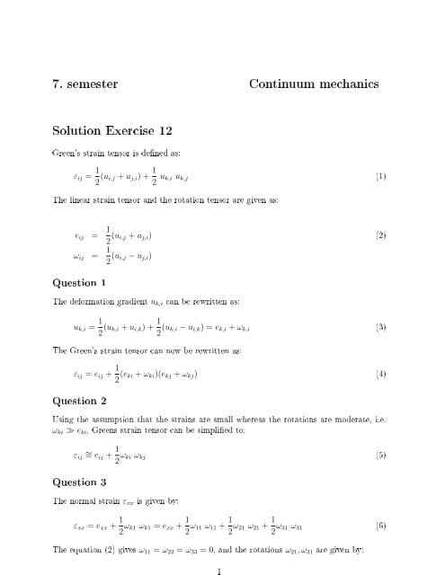 7. semester Continuum mechanics Solution Exercise 12