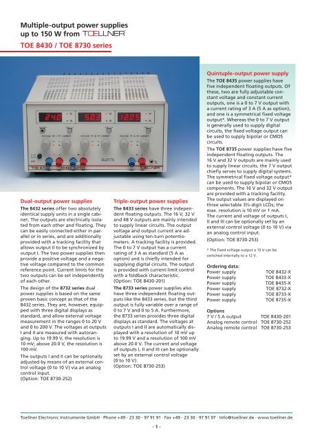 Multiple-output power supplies up to 150 W from TOE 8430 / TOE ...