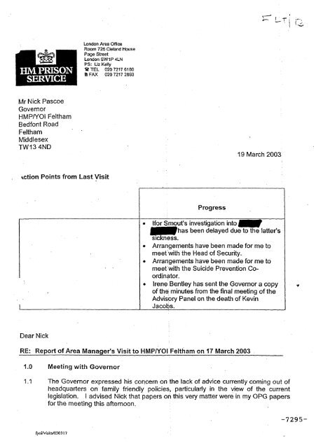 Mr Nick Pascoe Governor HMP/YOI Feltham Bedfont Road Feltham ...