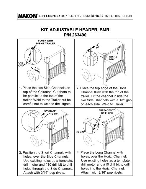 M-98-37 BMR-A Adjustable Header Kit - Maxon