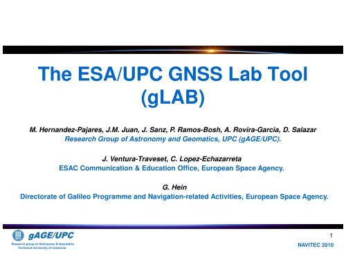 The ESA/UPC GNSS Lab Tool (gLAB) - GPSTk