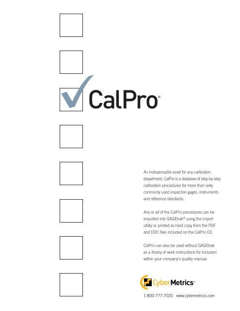 CalPro Calibration Procedures - Directories - Quality