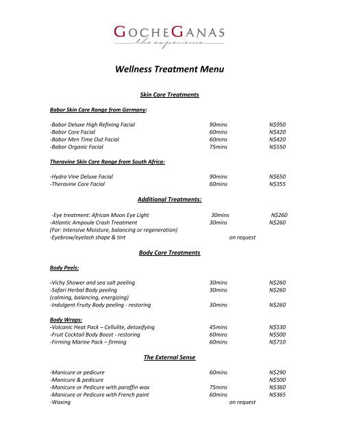 Wellness Treatment Menu - GocheGanas