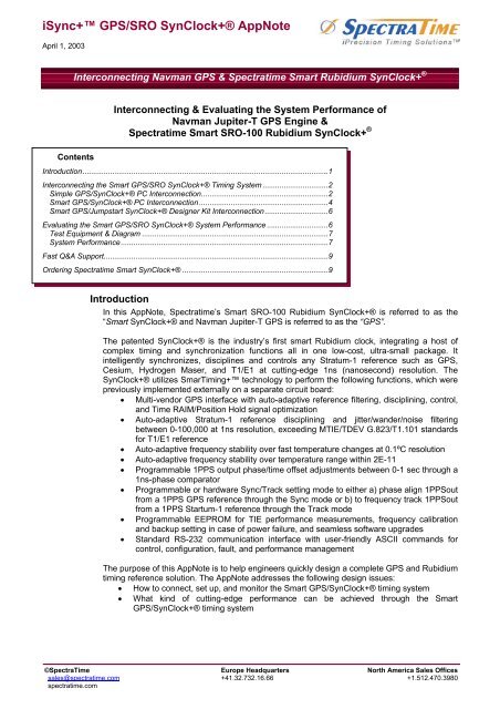 iSync+â ¢ GPS/SRO SynClock+Â® AppNote - Spectratime