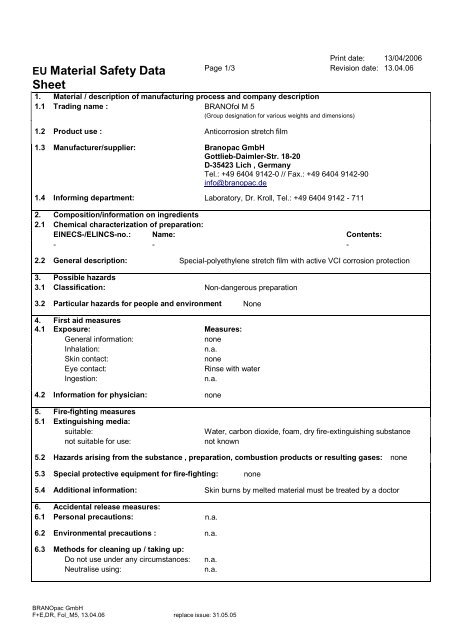EU Material Safety Data Sheet