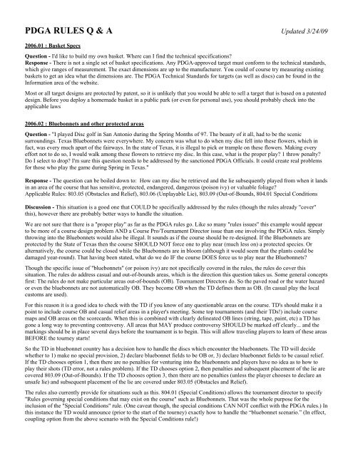 pdga rules q & a - Professional Disc Golf Association