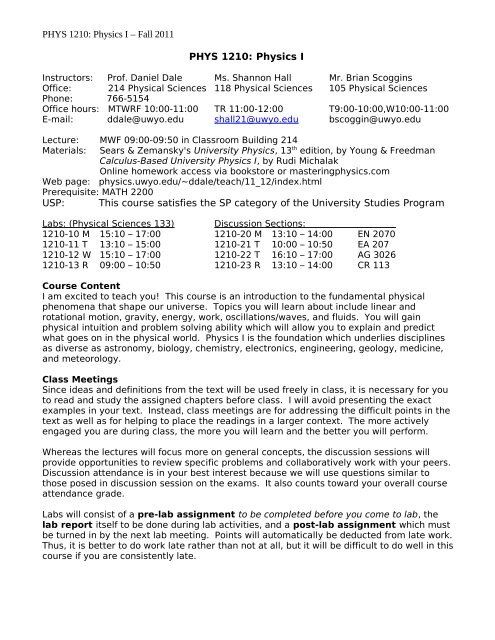 PHYS 1210: Physics I - Department of Physics & Astronomy PHYS 1210: Physics I - Department of Physics & Astronomy