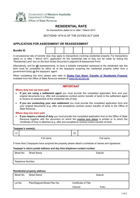 Residential Rate Application Form