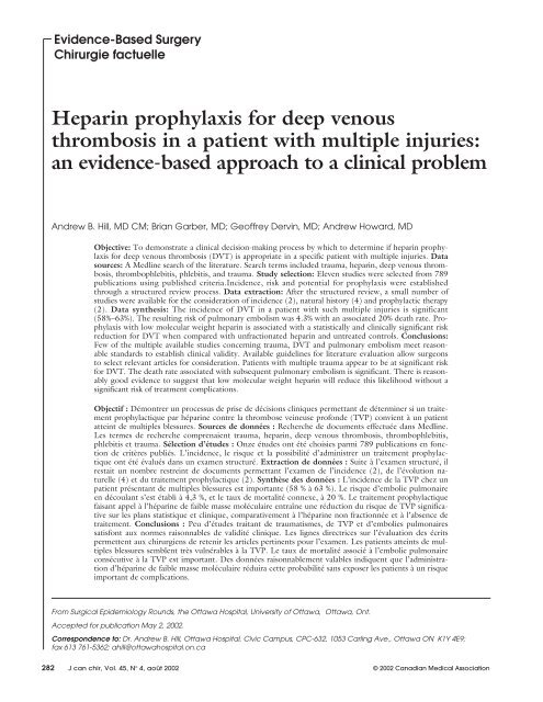 Heparin prophylaxis for deep venous thrombosis in a patient with ...