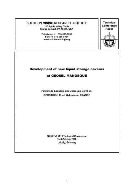 Development of new liquid storage caverns at Geosel ... - Geostock