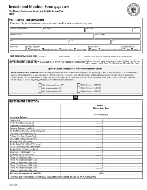 Investment Election Form - Retirement Services is a division