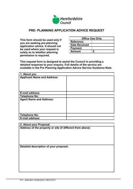 pre- planning application advice request - Herefordshire Council
