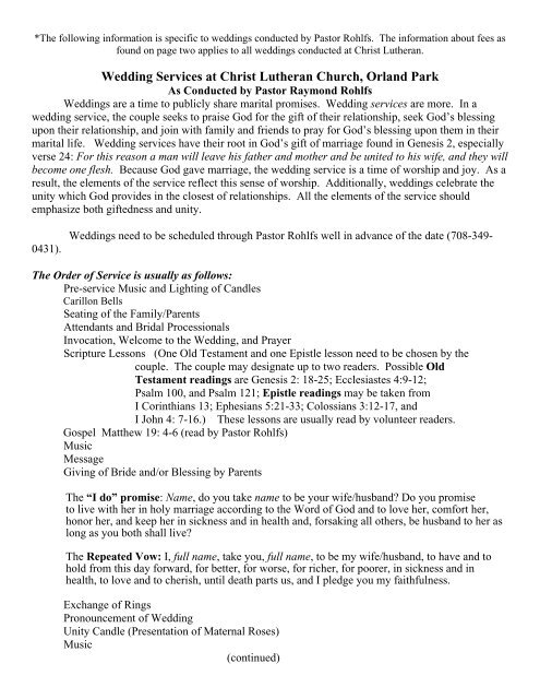 wedding service information - Christ Lutheran Church