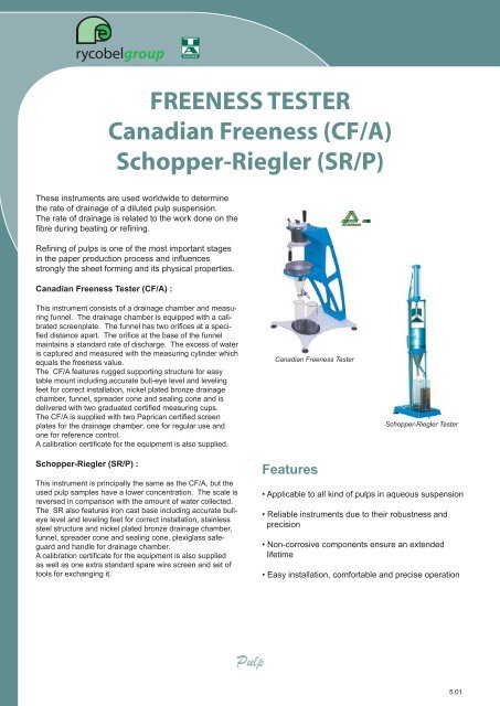 FREENESS TESTER Canadian Freeness (CF/A ... - Garellodegiosa.it