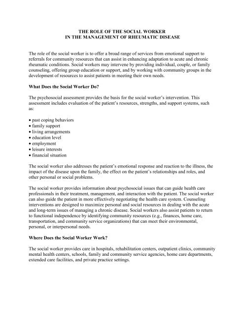 the role of the social worker - ARC-Arthritis & Rheumatology Clinic!