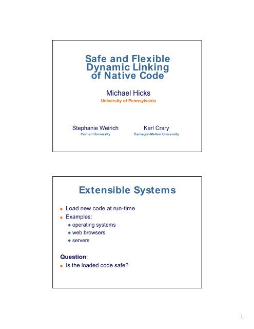 Safe and Flexible Dynamic Linking of Native Code Extensible Systems