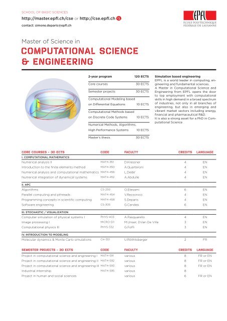 Curriculum and list of courses in brief - Master | EPFL