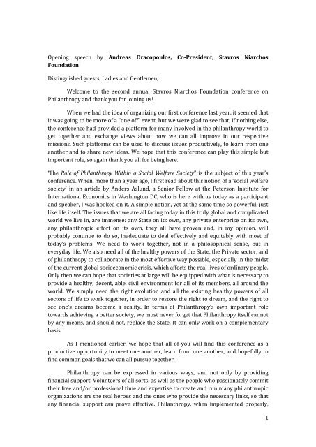 Opening greeting speech by the Co-President of the SNF, Mr ...