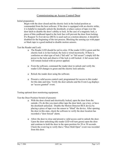 Commissioning an Access Control Door - PERSONA Campus