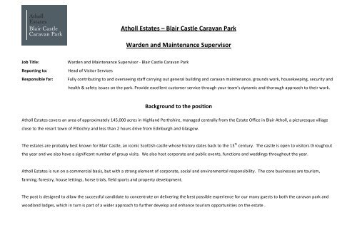 Head Warden Job Description and Profile - Blair Castle