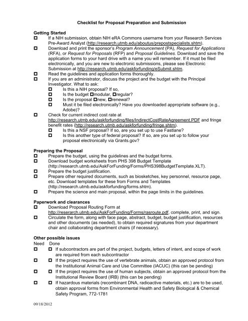Checklist for Proposal Preparation and Submission Getting Started If ...
