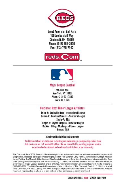 FRONT OFFICE Great American Ball Park 100 Joe ... - Cincinnati Reds