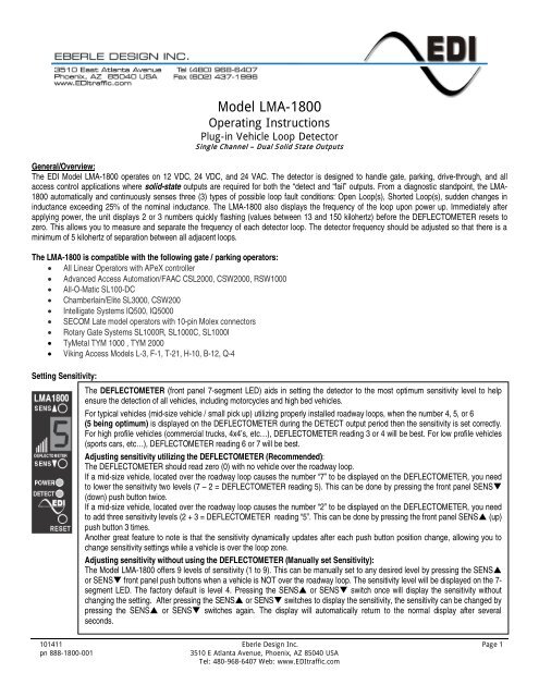 Model LMA-1800 - Eberle Design Inc. Model LMA-1800 - Eberle Design Inc.