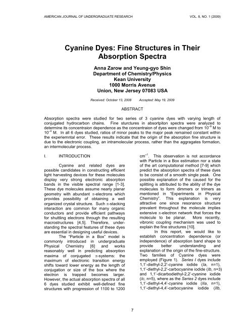Cyanine Dyes: Fine Structures in Their Absorption Spectra