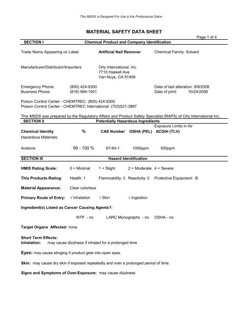 MATERIAL SAFETY DATA SHEET - Trans Design