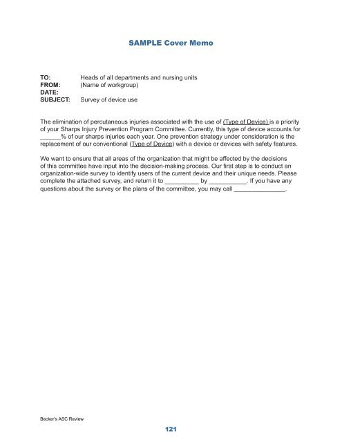 SAMPLE Cover Memo - Becker's ASC Review