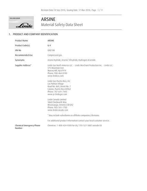 ARSINE - (MSDS) - Linde Gases