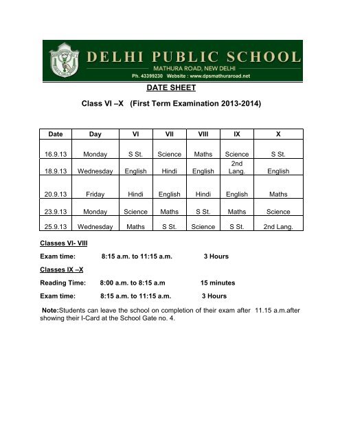 first term exam datesheet for classes vi-xii - Delhi Public School ...