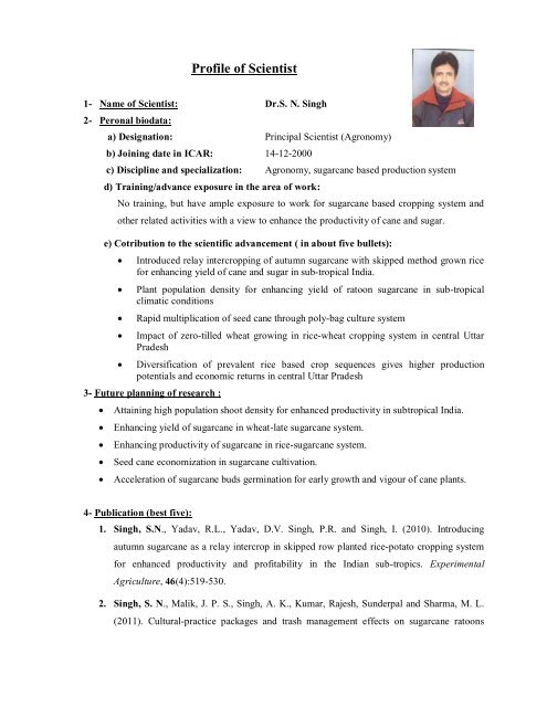 Dr.SN Singh - Indian Institute of Sugarcane Research