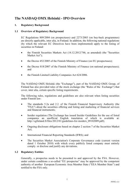 Nasdaq OMX Helsinki (OMXH) IPO Overview - International IPO Guide