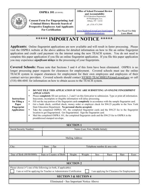 Consent Form for Fingerprinting and Criminal History