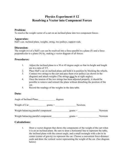 Physics Experiment # 12 Resolving a Vector into Component Forces