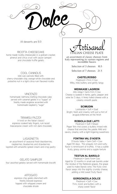 Italian Desserts Menu
