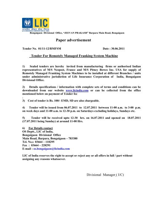 Paper advertisement - Life Insurance Corporation of India