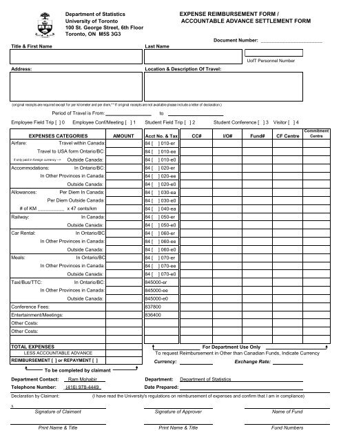 expense reimbursement form / accountable advance settlement form