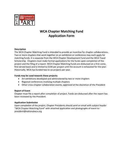 WCA Chapter Matching Fund Application Form