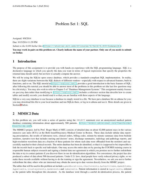 Problem Set 1 solutions - MIT Database Group