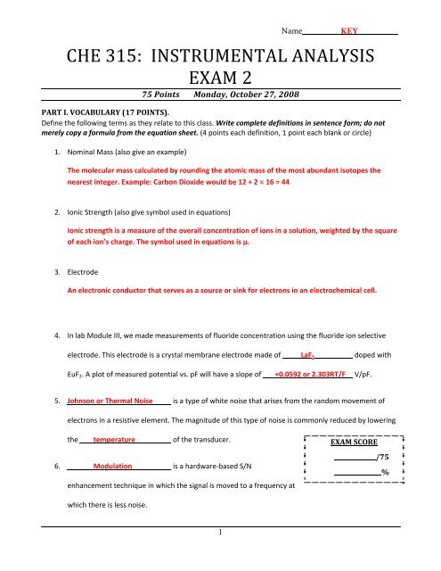 CHE 315: INSTRUMENTAL ANALYSIS EXAM 2